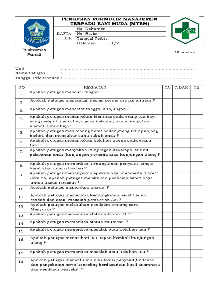 Master Daftar Tilik Formulir MTBM | PDF
