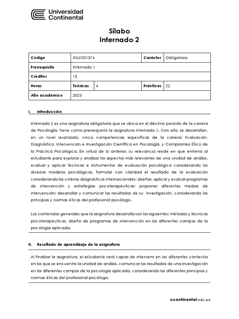 SÍLABO - Internado 2 | PDF