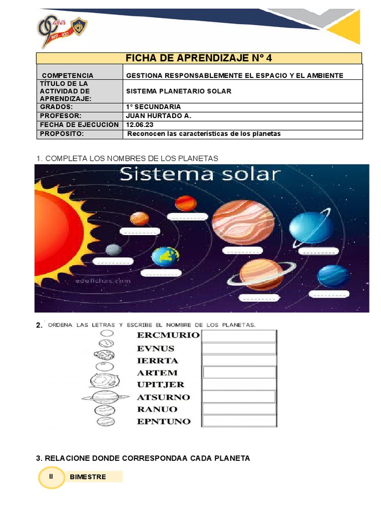 1secundaria Geografia Ficha 4 El Sistema Planetario Solar | PDF