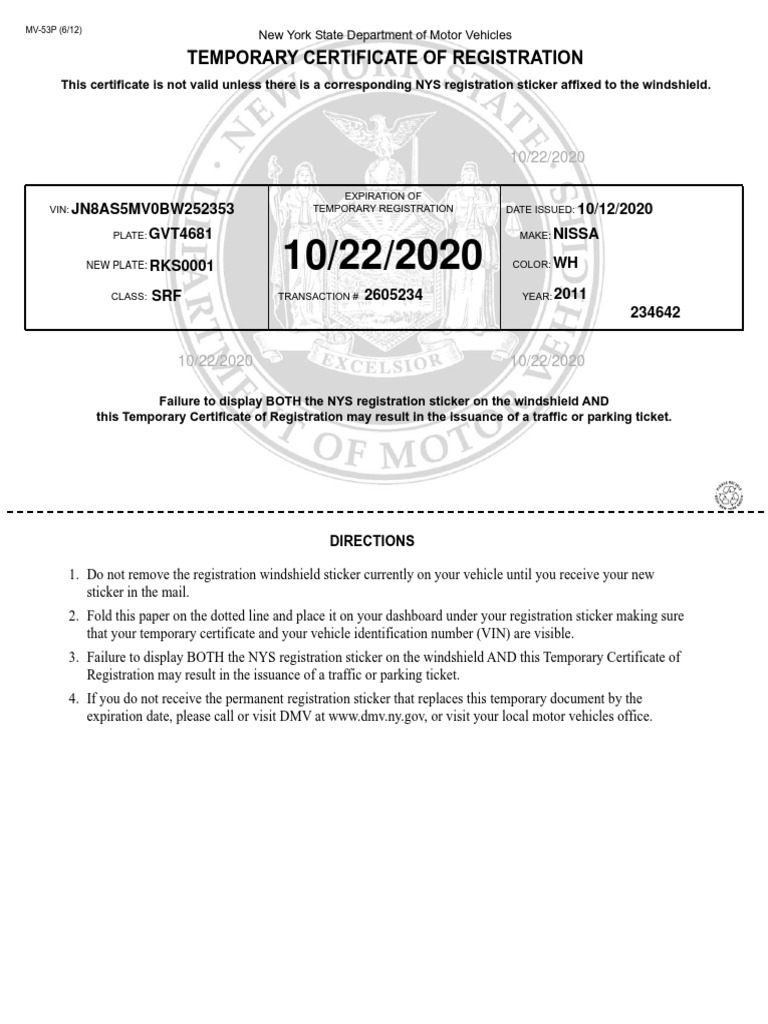 Temporary Registration RKS0001 | PDF