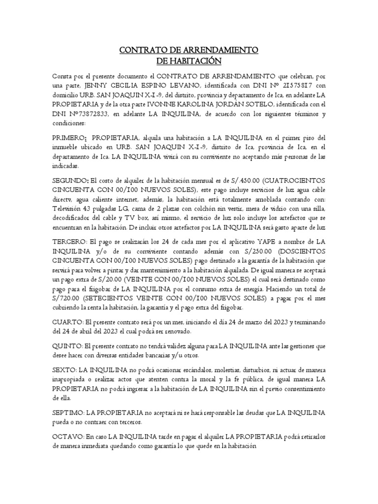 Contrato de Arrendamiento | PDF