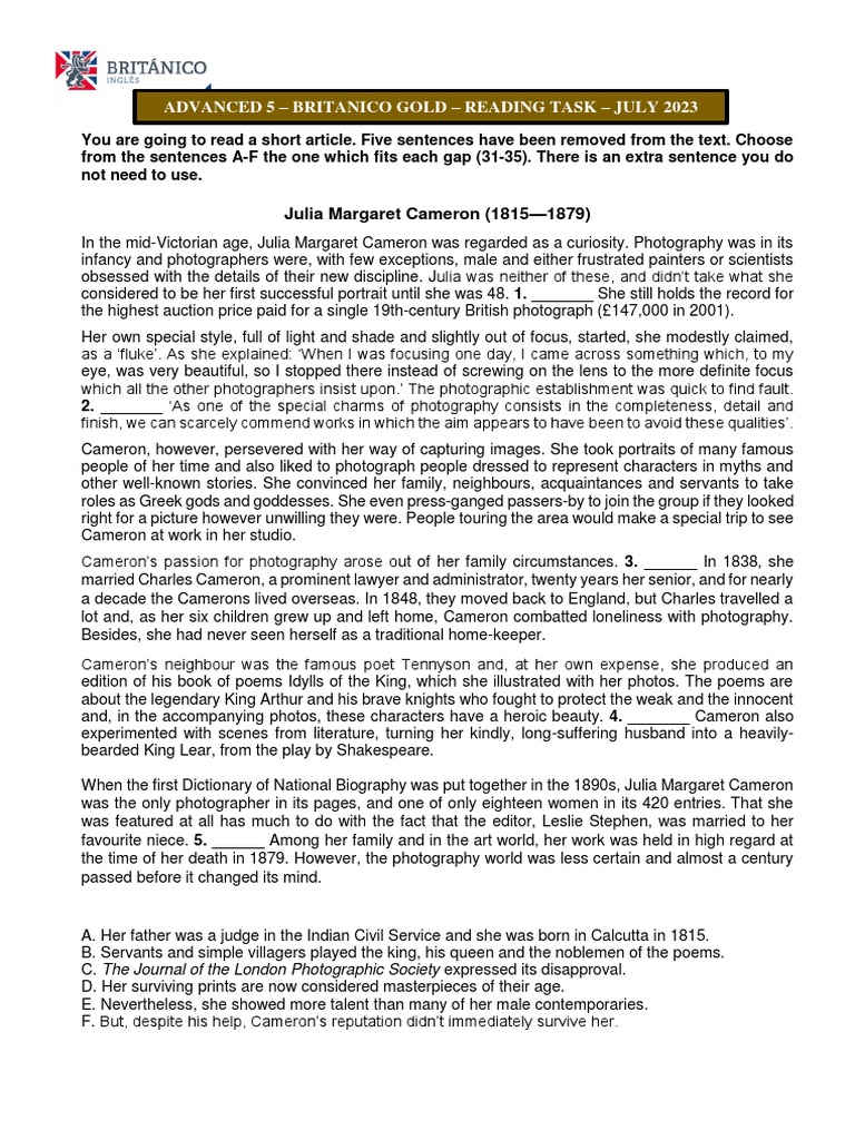 AD5 READING TASK - July 2023 | PDF | Classics | General Fiction