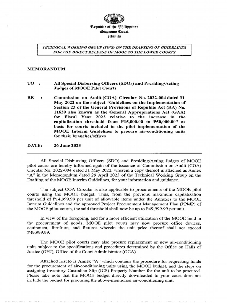 Memo To SDOs Re COA Cir 2022 004 Procurement of Air Conditioning Units ...