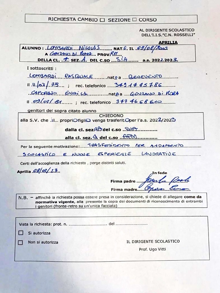 Modulo Richiesta Di Cambio | PDF