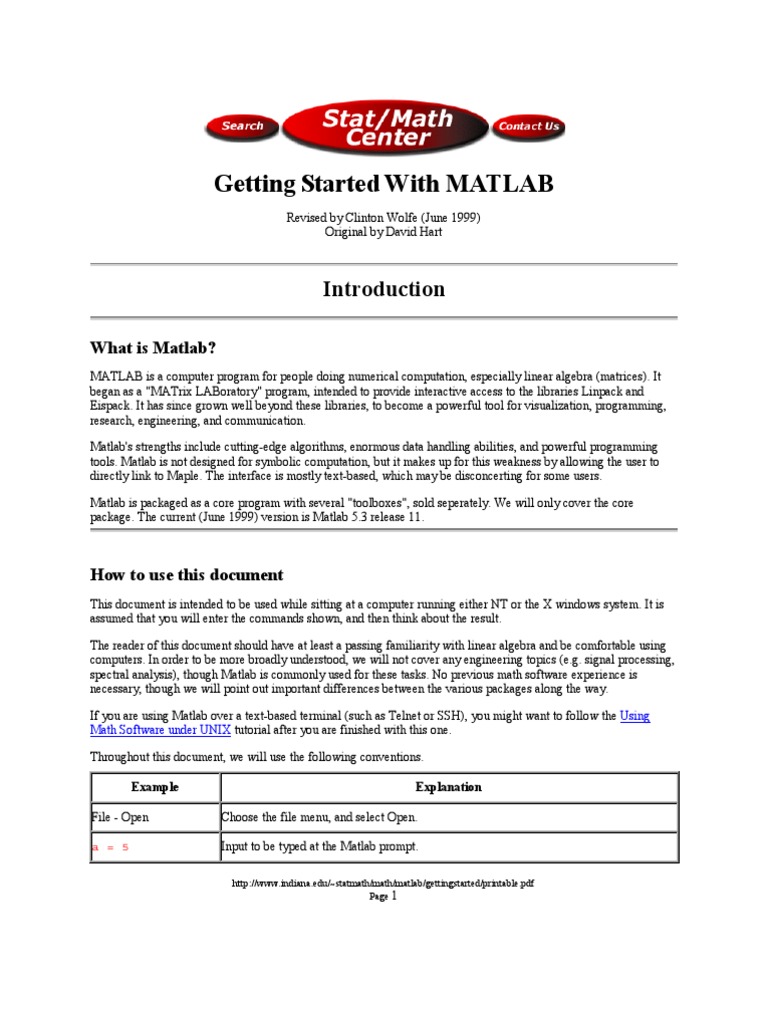 Getting Started With MATLAB - David Hart | PDF | Matrix (Mathematics) | Eigenvalues And Eigenvectors