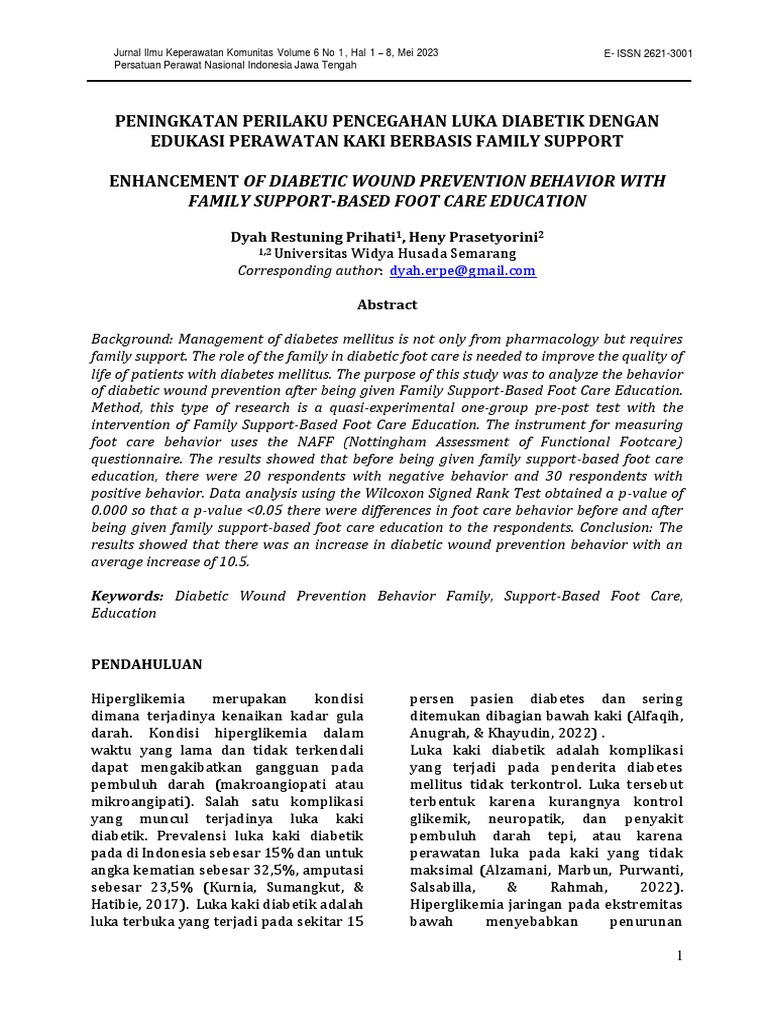 Peningkatan Perilaku Pencegahan Luka Diabetik Dengan Edukasi Perawatan Kaki Berbasis Family ...