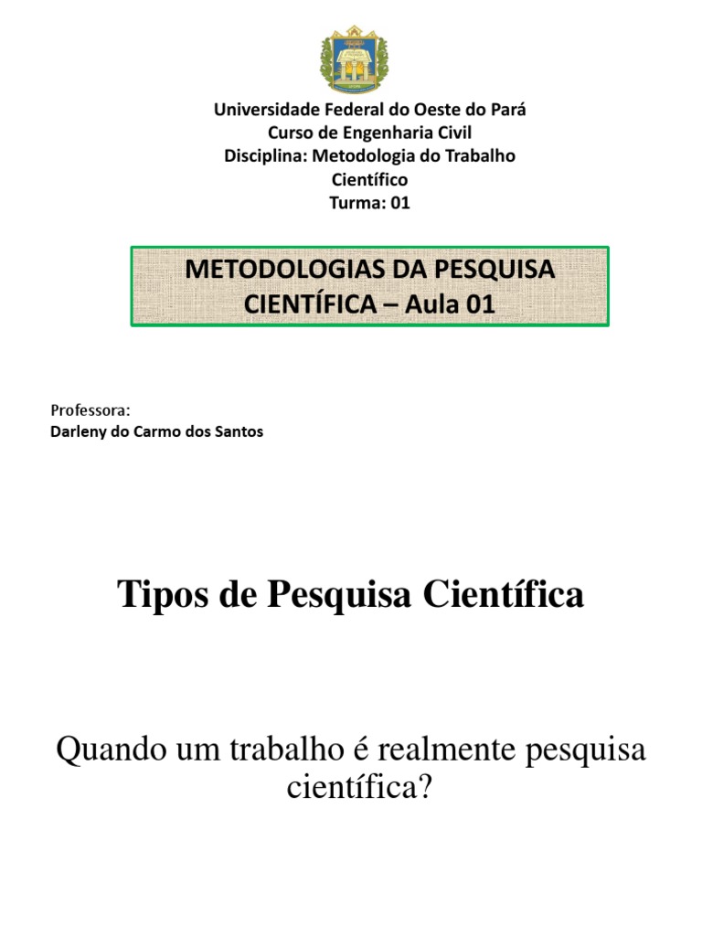 Aula 01 Metodologia Da Pesquisa Científica Pdf Science Método