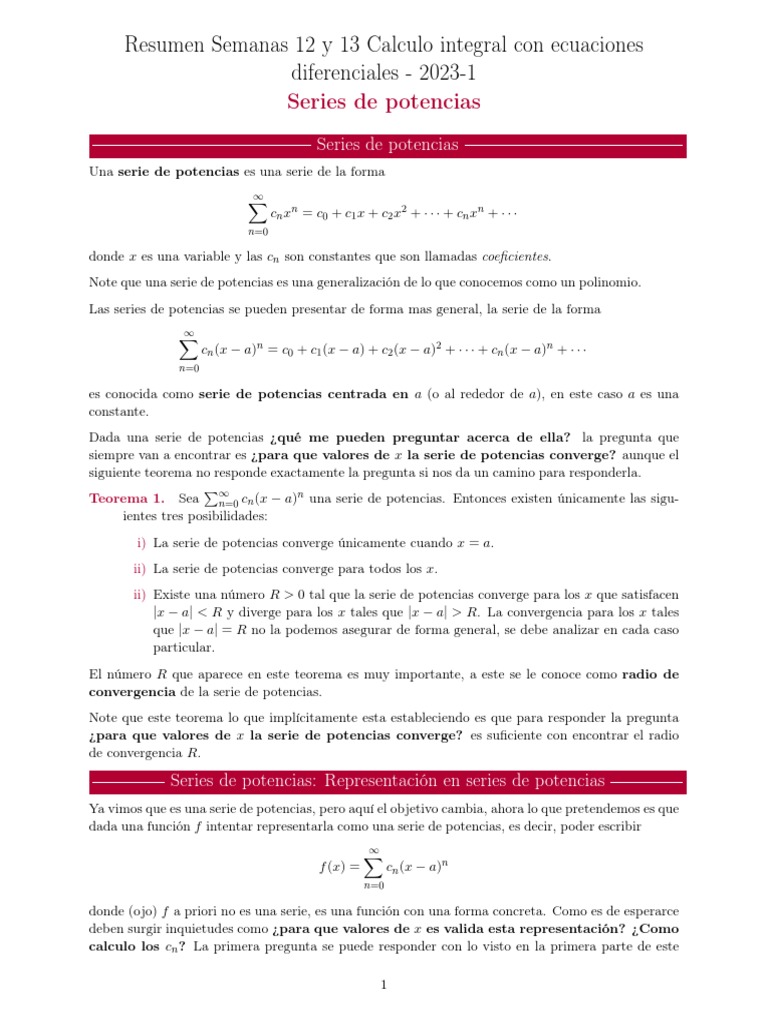 Resumen Semanas 12 y 13 Calculo Integral Con Ecuaciones Diferenciales 2023 1 | PDF