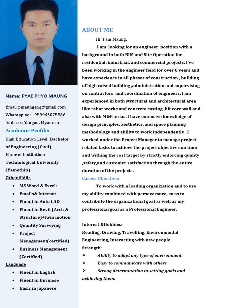 PPM CV Senior Site Engineer Myanmar | Download Free PDF | Engineer ...