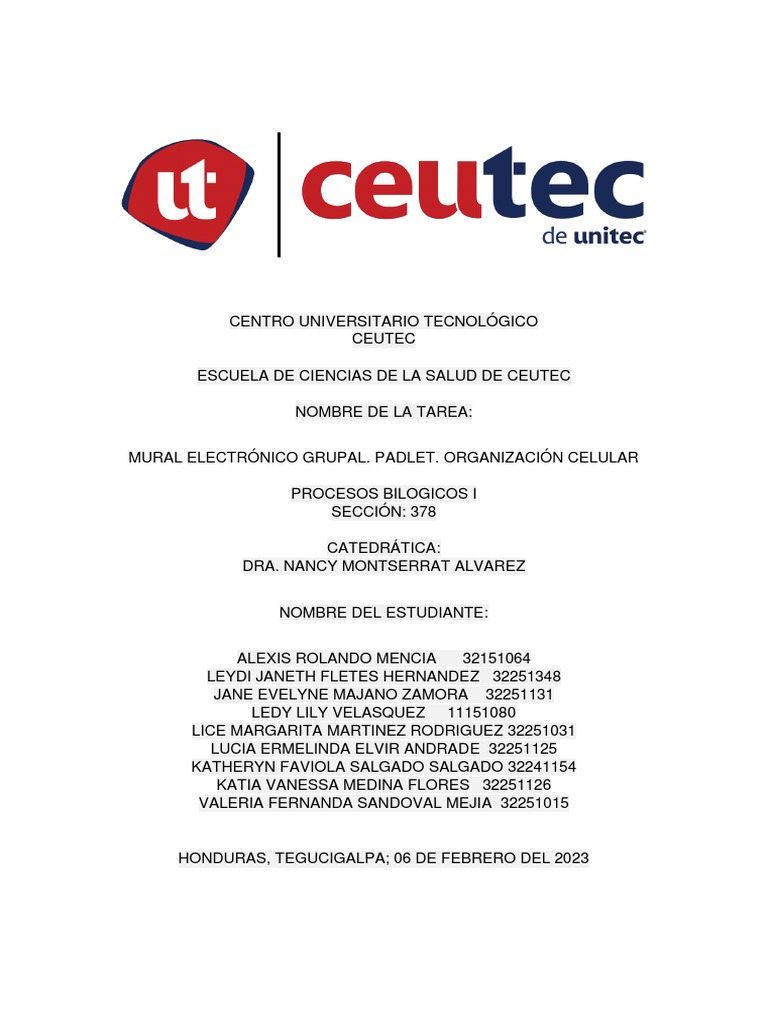 Mural Electrónico Grupal. Padlet. Organización Celular - Grupo #1 | PDF