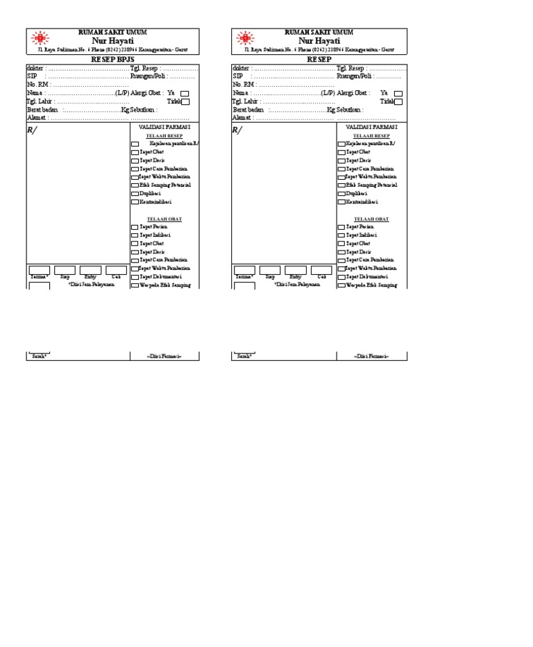 Contoh Format Resep Dokter Rumah Sakit | PDF