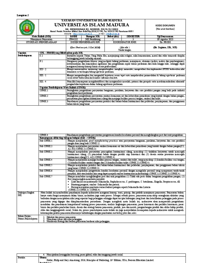 RPS Manajemen Pemasaran Pak Doni | PDF