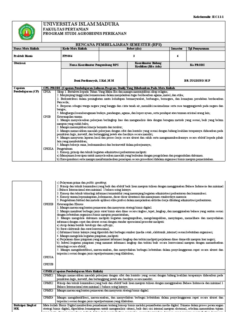 RPS 1 Praktek Bisnis | PDF