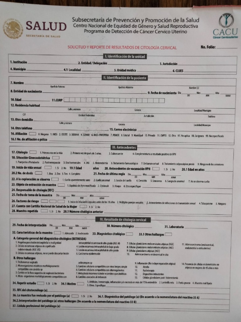 Solicitud de Citologia Cervical | PDF