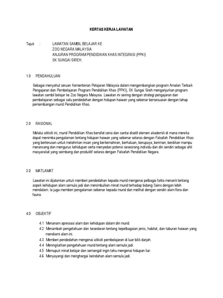 Kertas Kerja Lawatan Zoo Negara | PDF