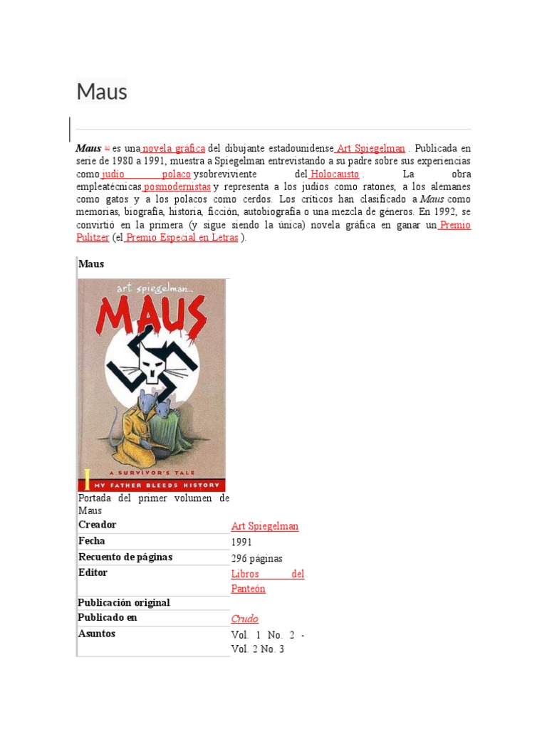Maus: La historia del Holocausto en viñetas | PDF
