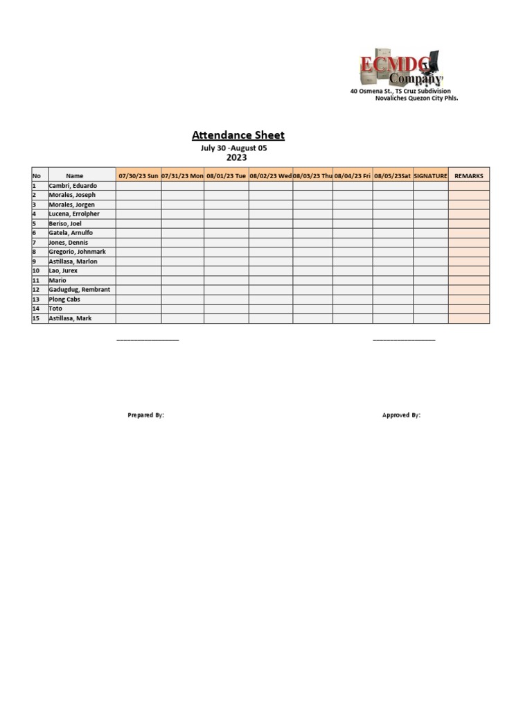 Attendance Sheet 1 | PDF