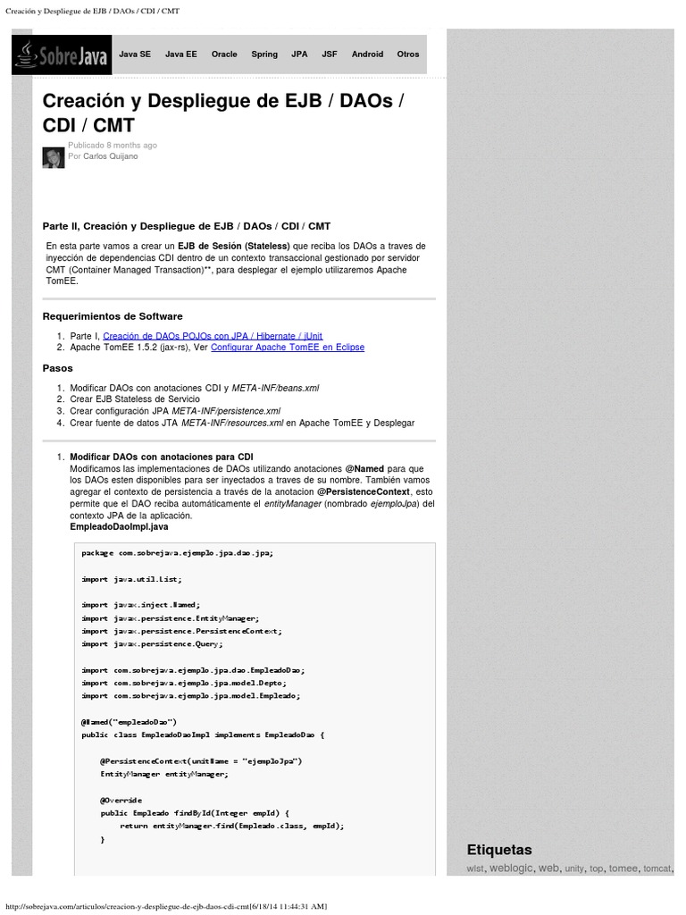 Ejemplo - EJBs - DAOs - CDI - CMT | PDF