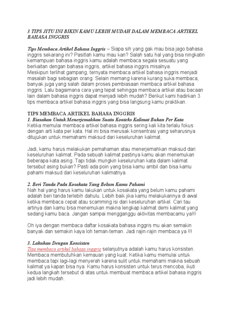 3 Tips Baca Artikel Bahasa Inggris Pdf