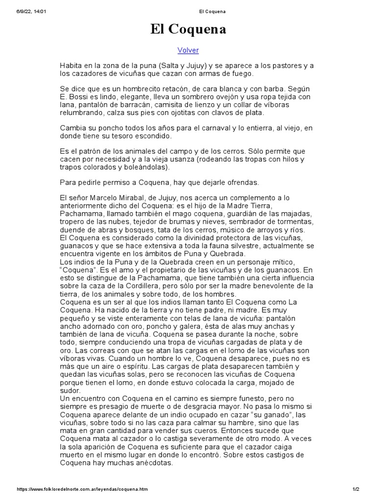La Leyenda del Coquena en Jujuy | PDF