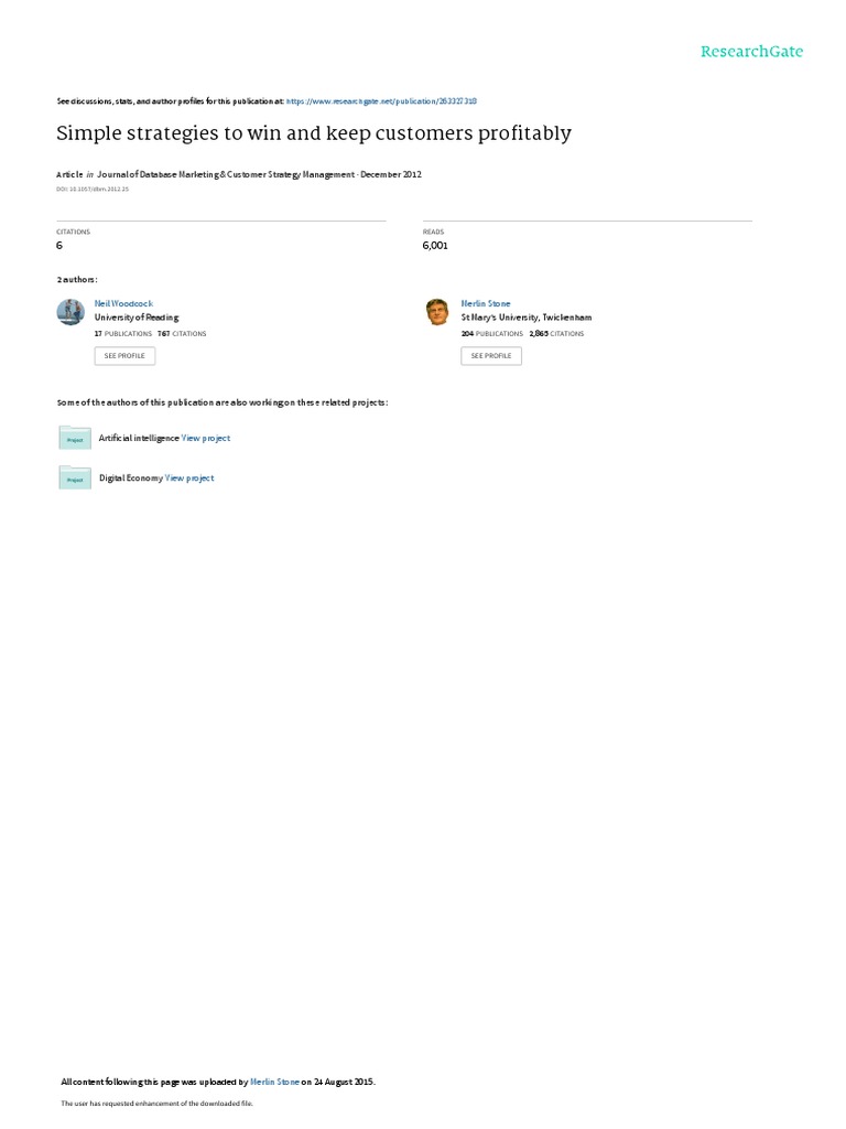 Simple Strategies To Win and Keep Customers Profitably | PDF