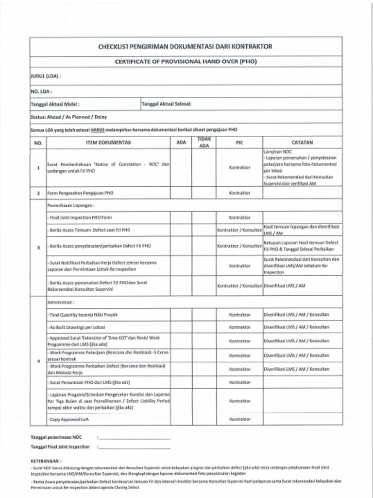 Checklist Dokumen PHO | PDF