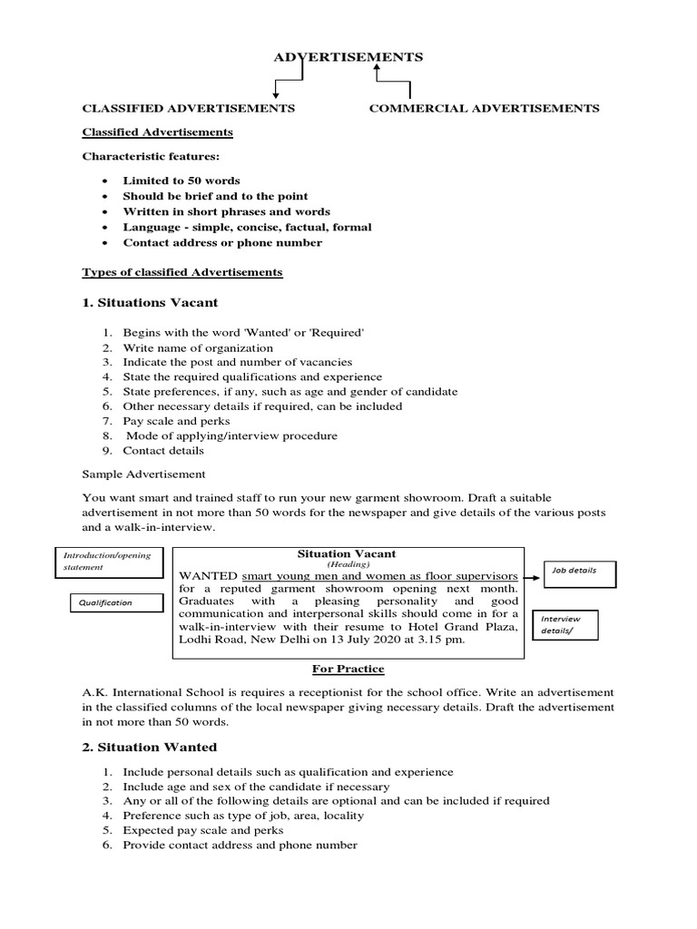Examples of Classified Advertisements | PDF | Career & Growth | Business