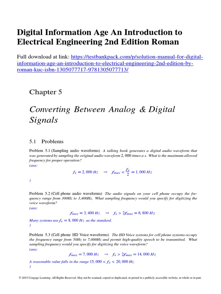 Digital Information Age An Introduction To Electrical Engineering 2nd Edition Roman Kuc ...