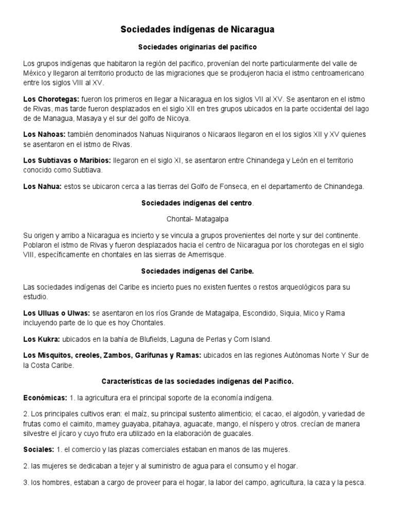 Sociedades Indígenas de Nicaragua | PDF | Nicaragua