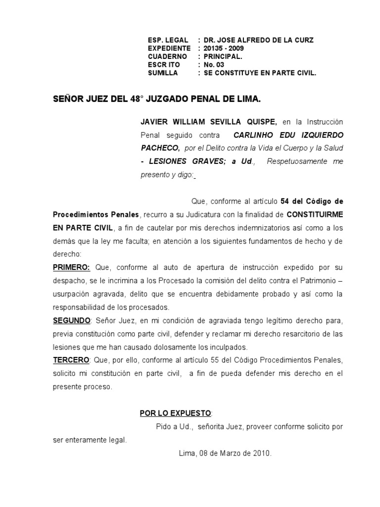 CONSTITUCION EN PARTE CIVIL Conjunto | PDF