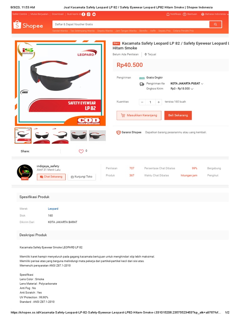 Jual Kacamata Safety Leopard LP 82 - Safety Eyewear Leopard LP82 Hitam ...