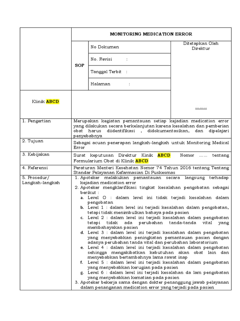 Sop Monitoring Medical Error | PDF