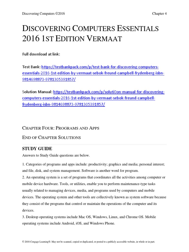 Discovering Computers Essentials 2016 1st Edition Vermaat Solutions ...