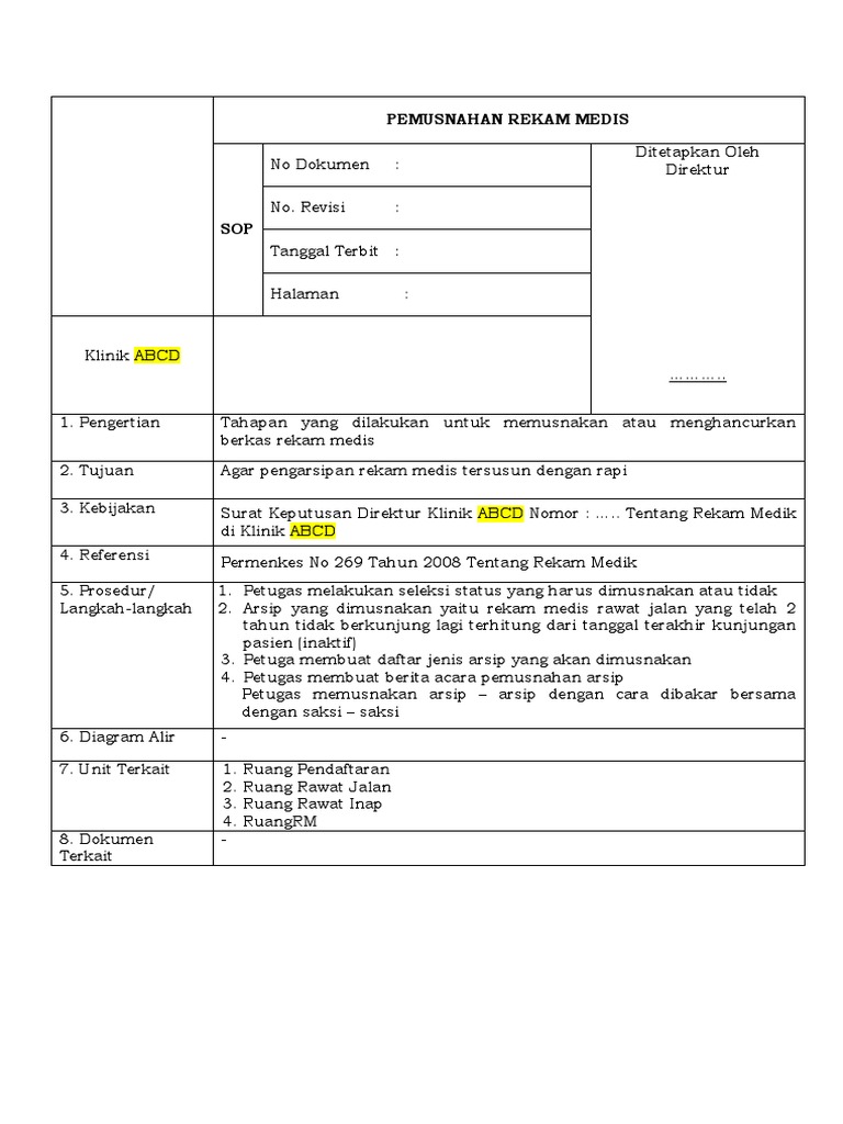Sop Terbaru Pemusnahan Rekam Medis | PDF