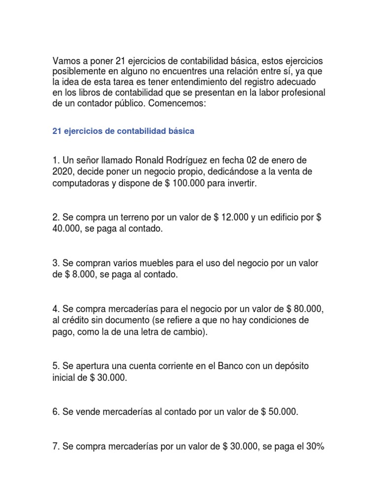DEBER 2 21 Ejercicios de Contabilidad Básica | PDF