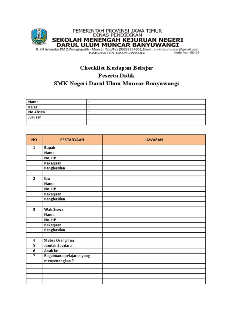 Checklist Wawancara Kesiapan Belajar | PDF