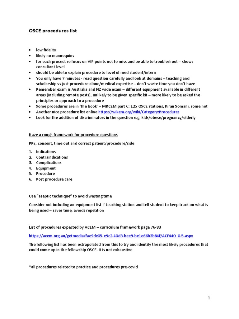 OSCE Procedures Guide for ACEM | PDF
