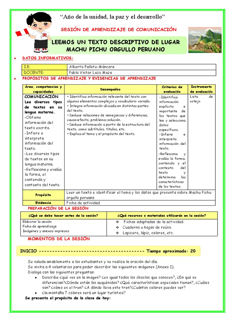 Ses-Lun-Comun-Leemos Un Texto Descriptivo de Lugar Machu Picchu Orgullo ...