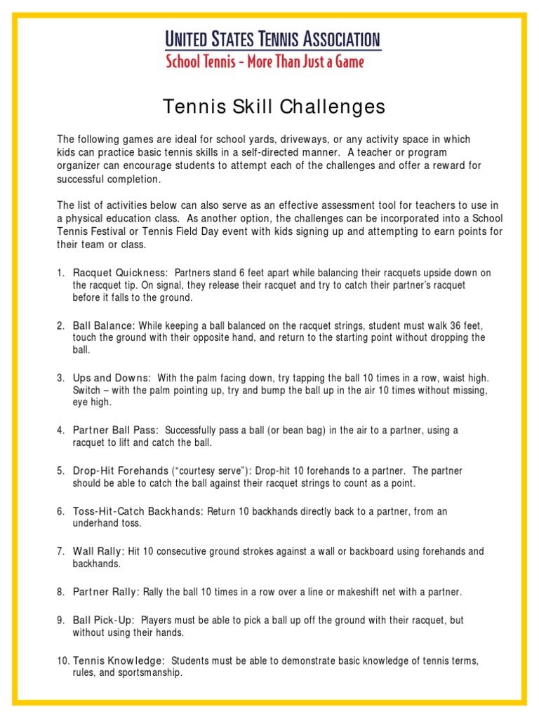 Tennis Skill Challenges for Kids | PDF