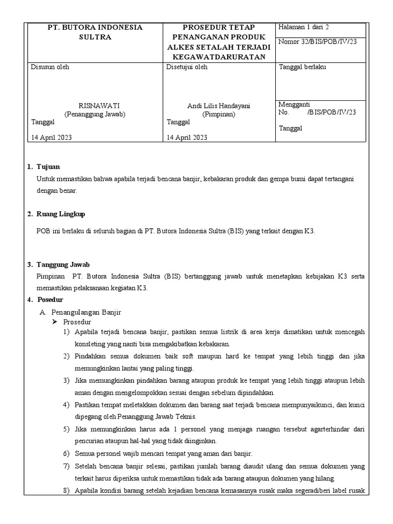 Prosedur Tetap K3 (Kesehatan Dan Keselamatan Kerja) | PDF