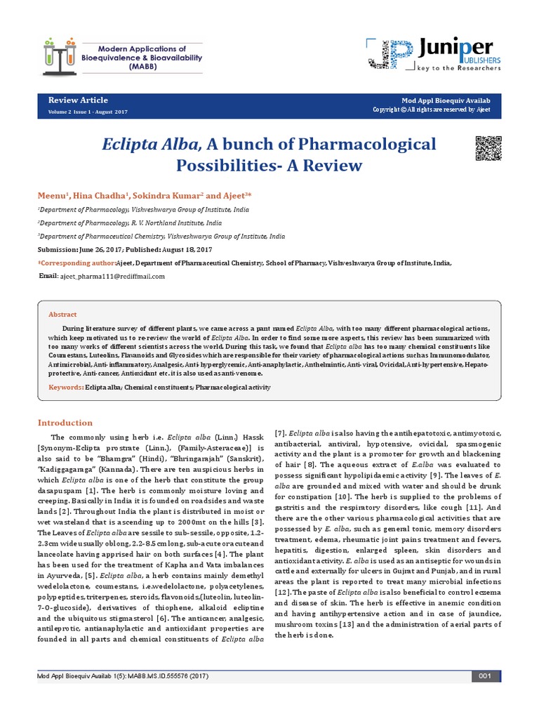 Eclipta Alba, A Bunch of Pharmacological | PDF