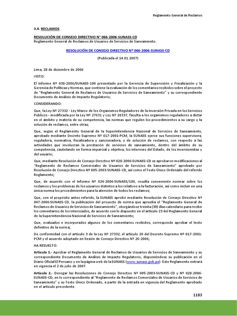 Reglamento General de Reclamos SUNASS | PDF | Justicia | Crimen y violencia