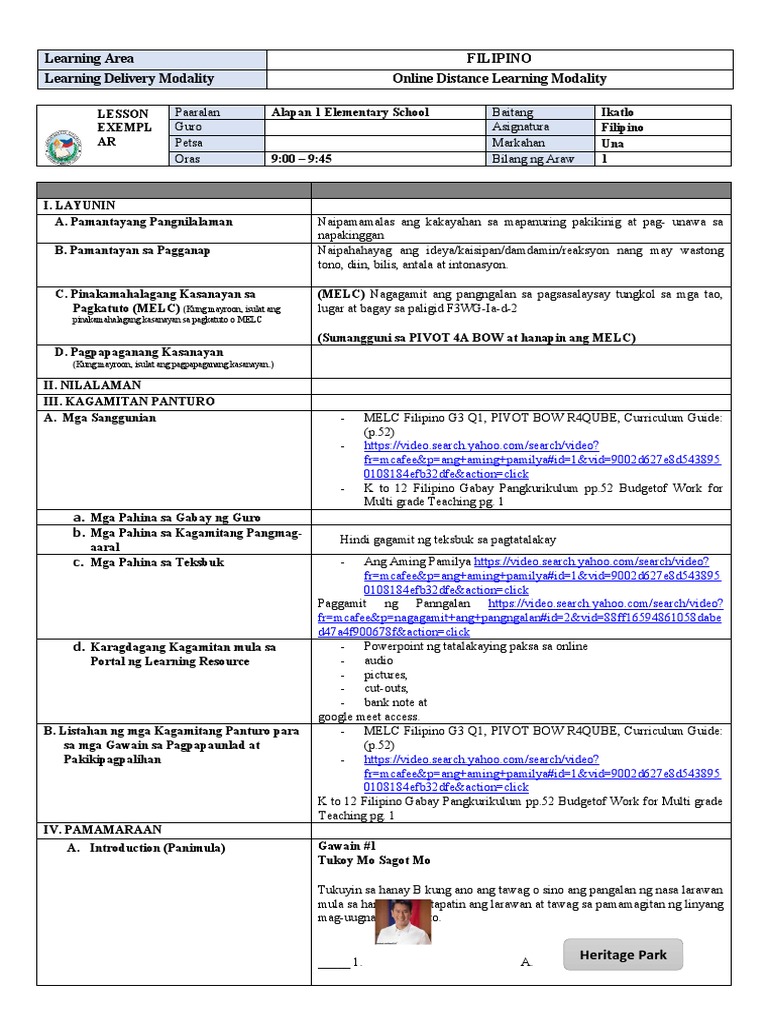Filipino W1 Q1 Melc 1 | PDF