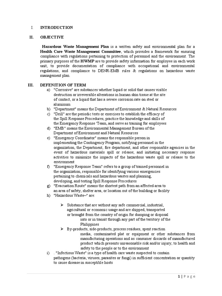 Hazardous Waste Management Plan | PDF | Science & Mathematics