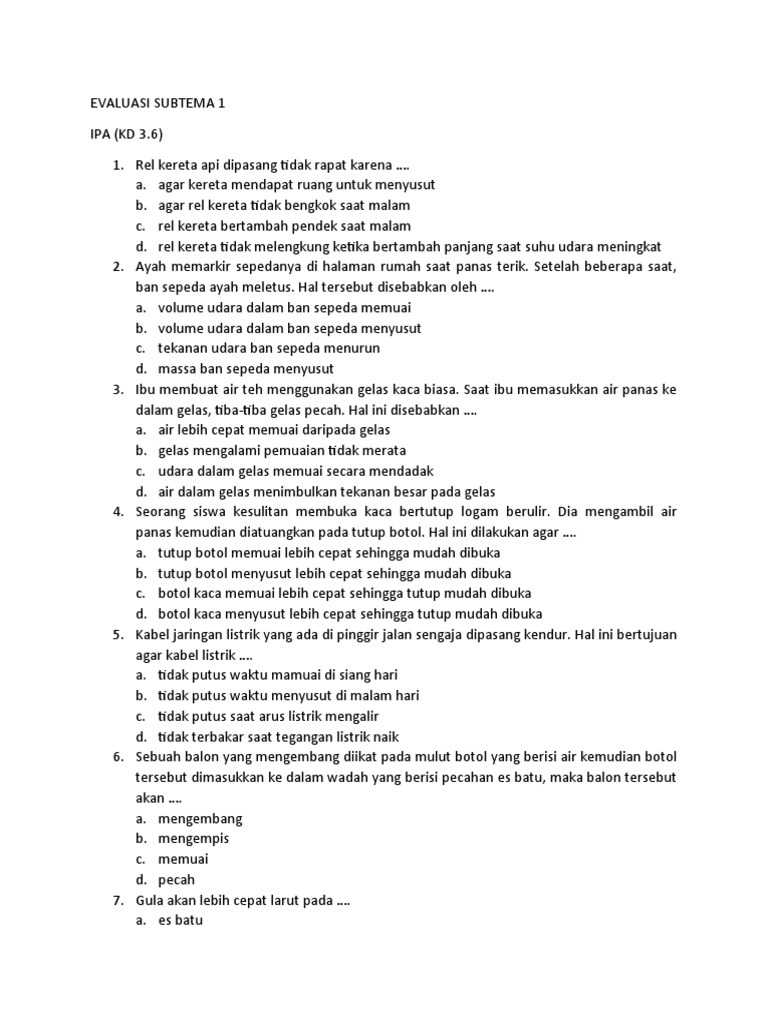 Evaluasi Subtema 1 | PDF