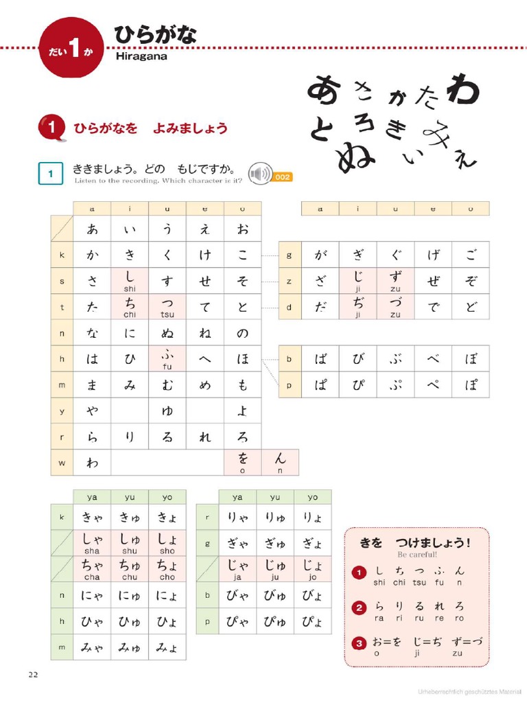 Marugoto A1 Hiragana 1 Tabela e Leituras | PDF