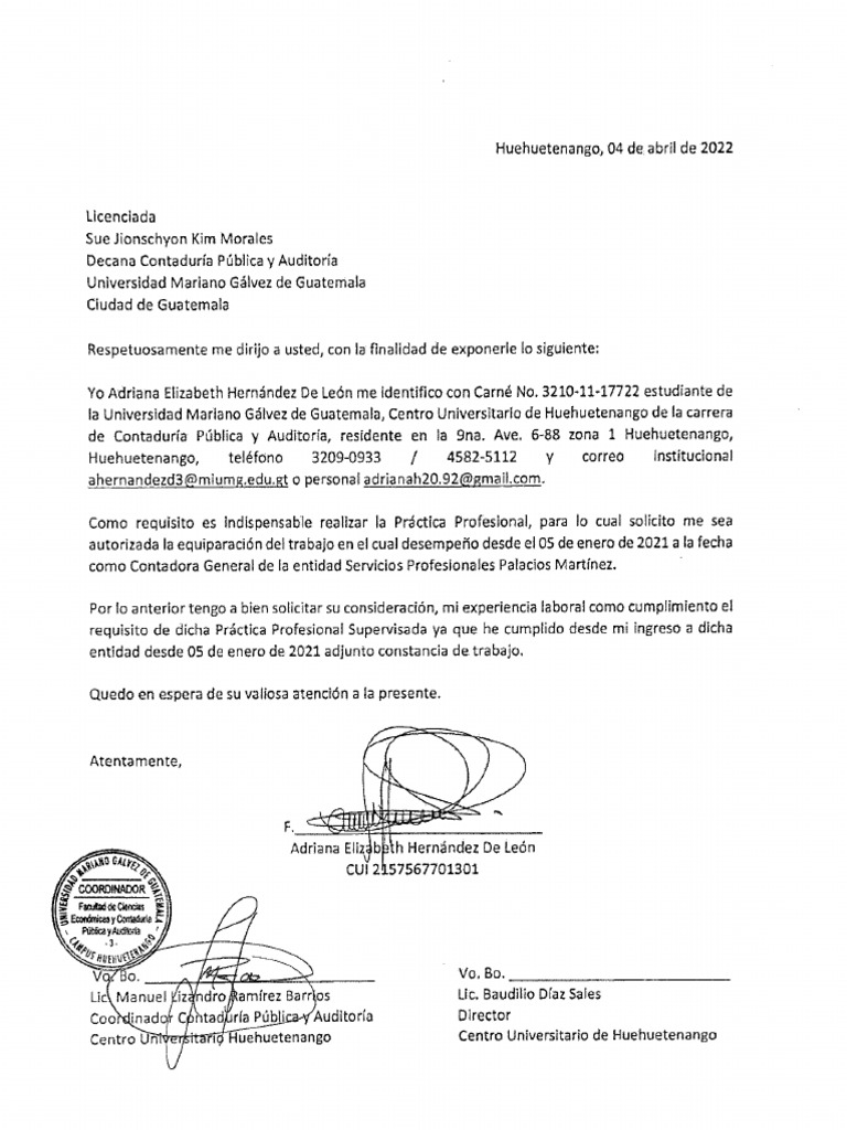 Ejemplo de Carta Solicitud de Práctica UMG | PDF