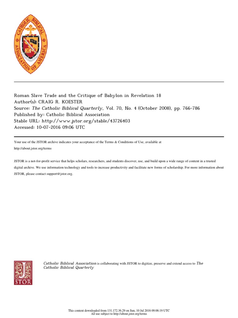 Craig R. Koester (2008) - Roman Slave Trade and The Critique of Babylon ...