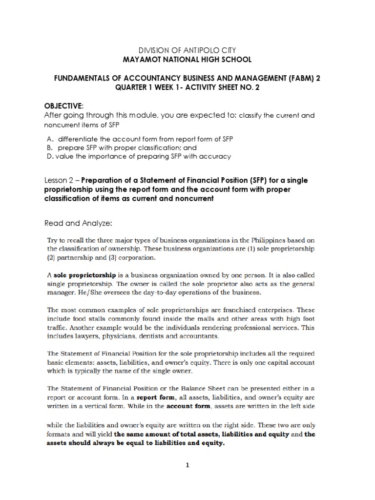 FABM2 Quarter 1 Week 1 Activity Sheet 2 | PDF