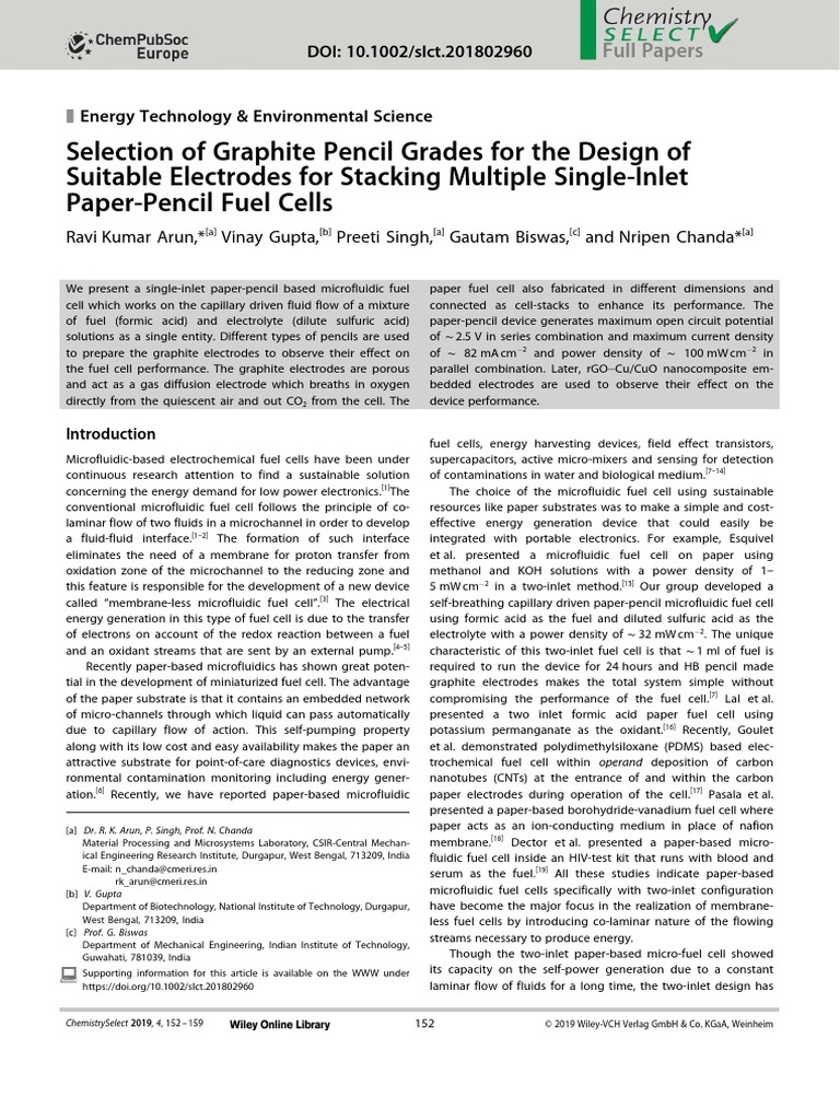 Arun Et al-2019-ChemistrySelect | PDF | Electrode | Fuel Cell